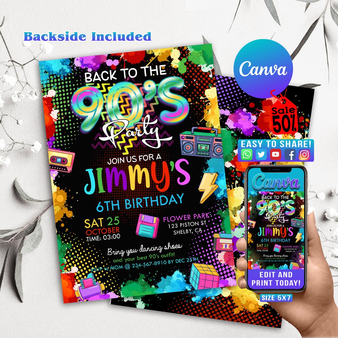 Editable 80s Invitation, 90s Invitation, Retro Party Invitation, 80s ...