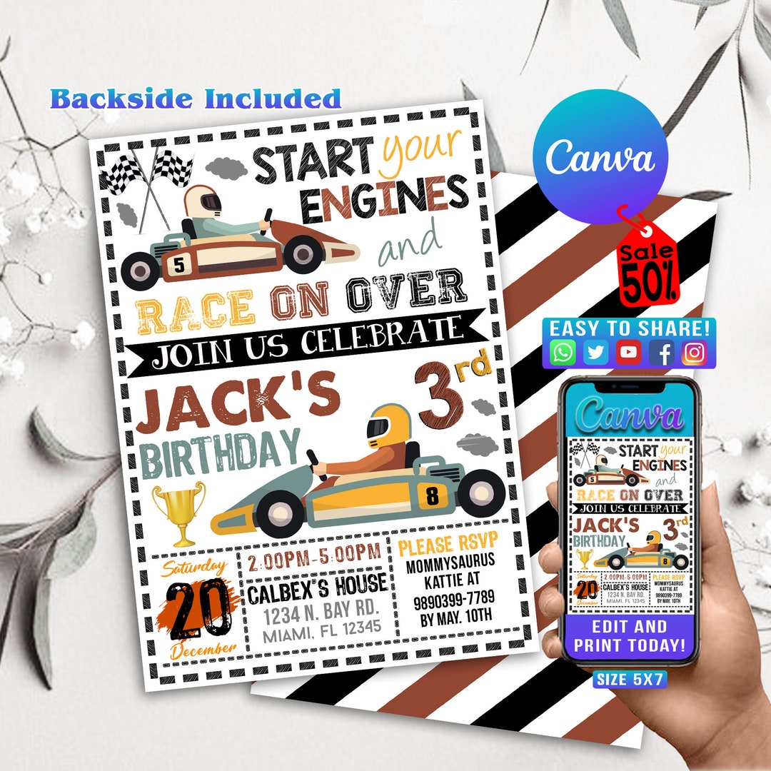 Editable Race Car Invitation Racing Car Birthday Invitation - Etsy Canada