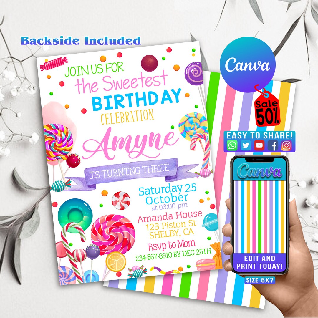 Candy Birthday Invitation, Candyland Birthday, Candyland Invitation ...