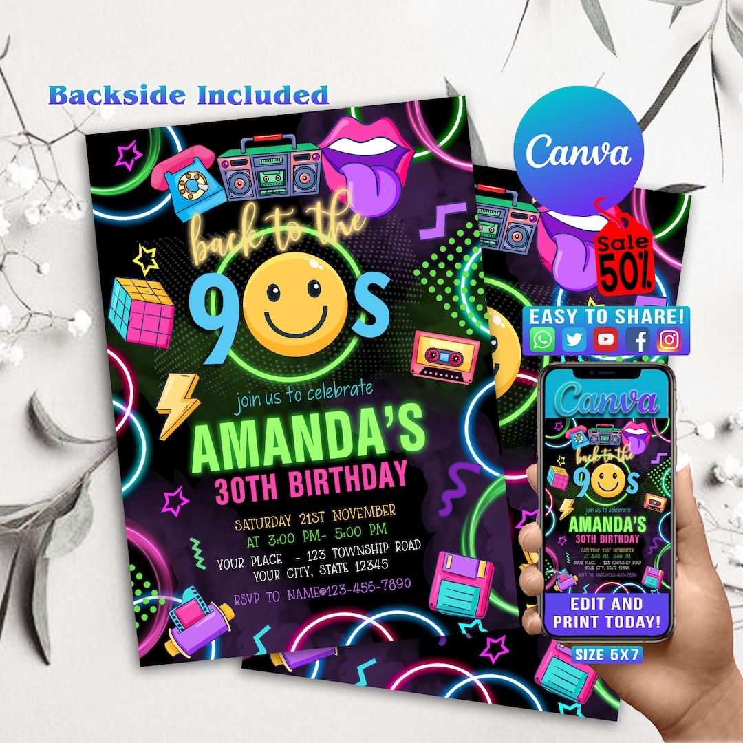 80s 90s Birthday Invitation, 80s 90s Party Invite, 80s Birthday Party ...