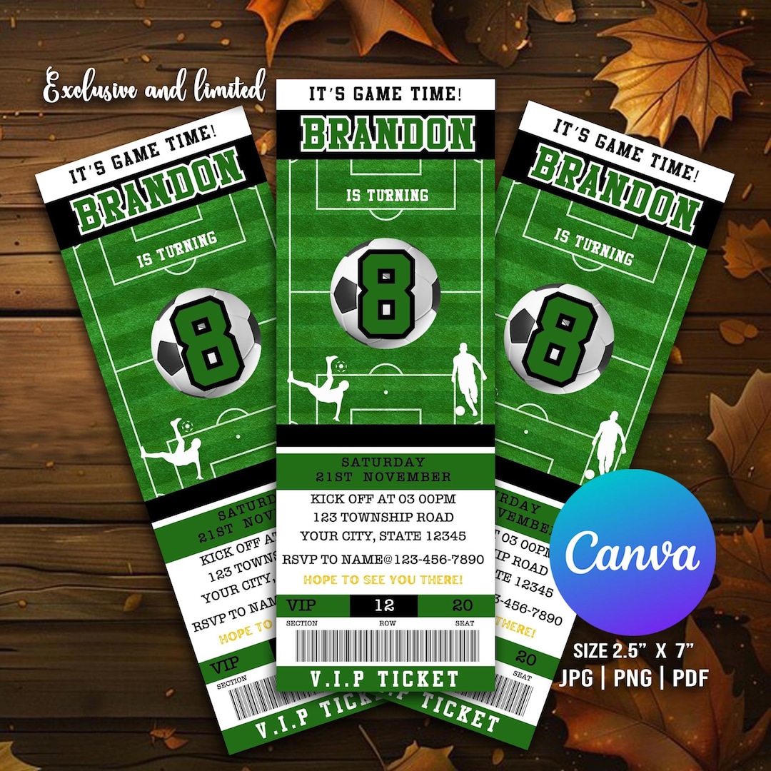 Soccer Ticket Birthday Invitation, Football Ticket Invite Template ...