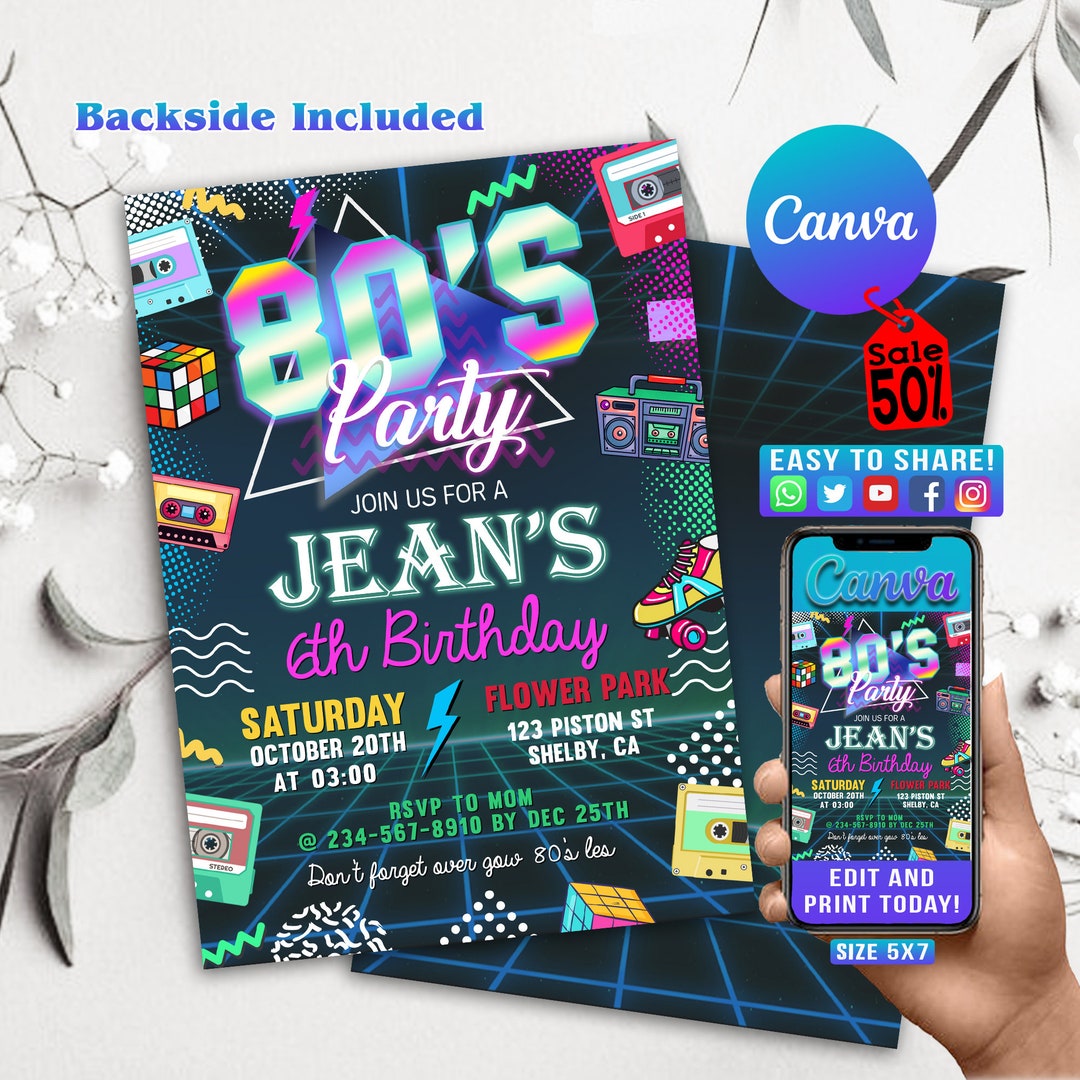 Editable 80s Invitation, 90s Invitation, 80s Birthday Invitation, 90s ...