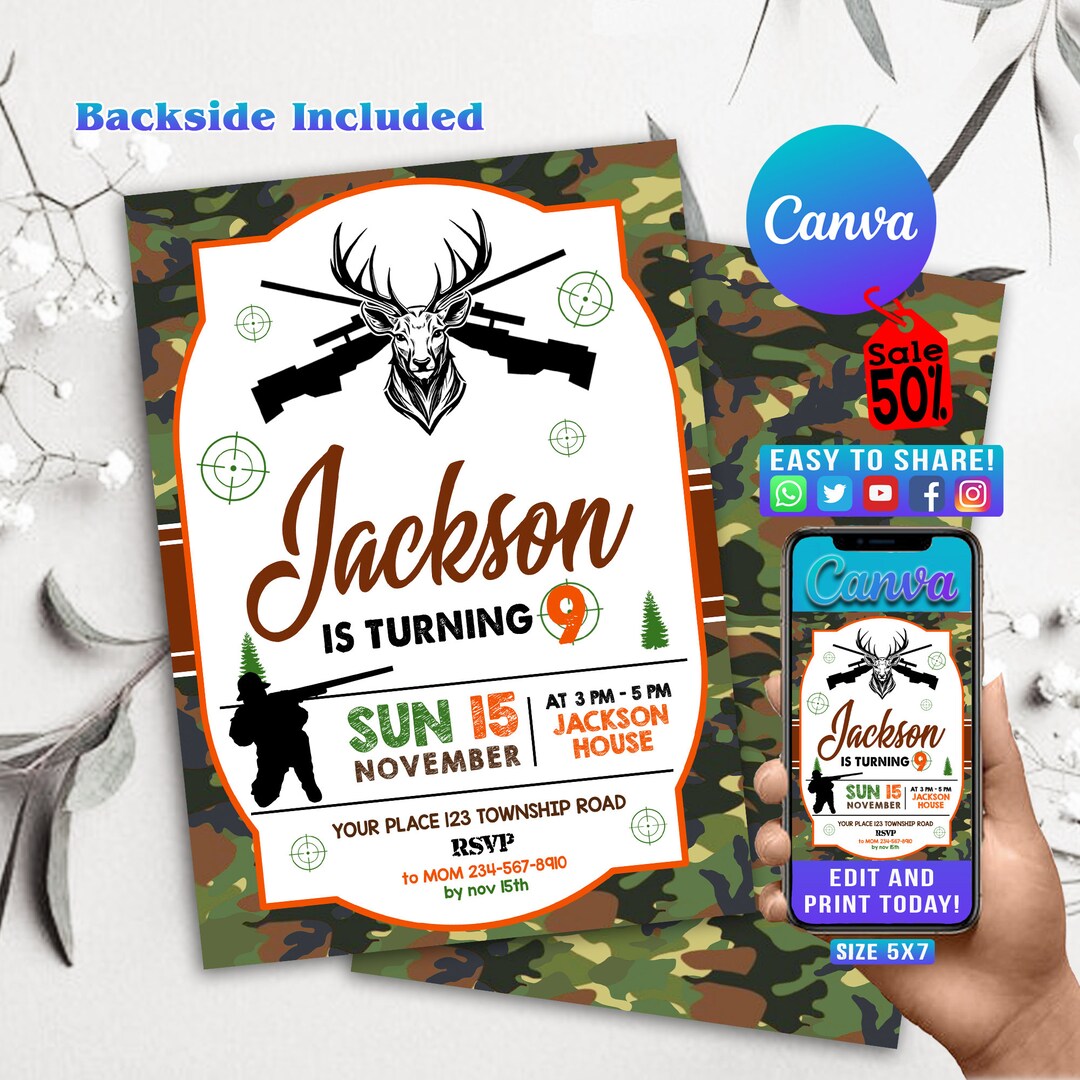 Editable Hunting Birthday Invitation, Hunting Invitation, Hunting ...