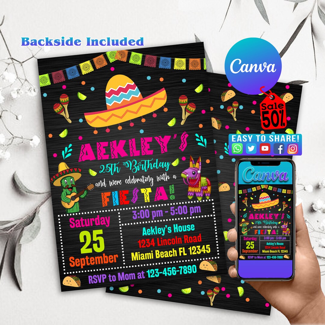 Fiesta Invitation EDITABLE Invitation Fiesta Birthday - Etsy