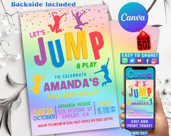 Jump Invitation, Editable Jump Birthday Invite, Trampoline Party ...