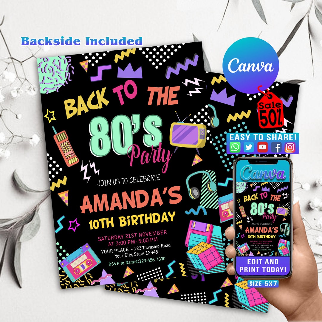 80s 90s Birthday Invitation, 80s 90s Party Invite, 80s Birthday Party ...
