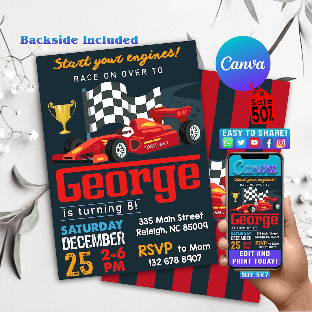 Editable Race Car Invitation, Racing Car Birthday Invitation, Race Car ...