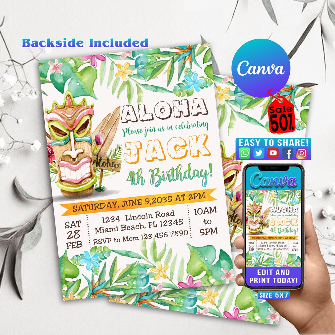 Luau Birthday Invitation, Luau Party Invitation, Luau Invitation ...