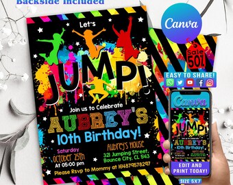 Jump Birthday Invitation, Jump Invitation, Editable Kids Trampoline ...