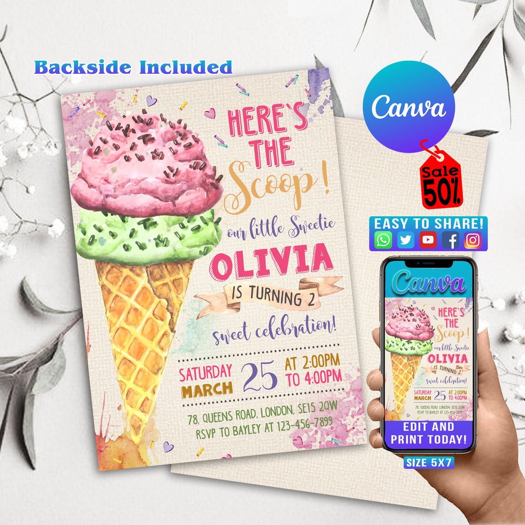 Ice Cream Invitation, Ice Cream Party Invitation, Ice Cream Birthday ...