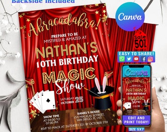 Magic Party Invitation Magic Birthday Invitation Magician Invitation ...