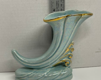 Vintage Ceramic Horn of Plenty Vase Powder Blue Cornucopia - Etsy
