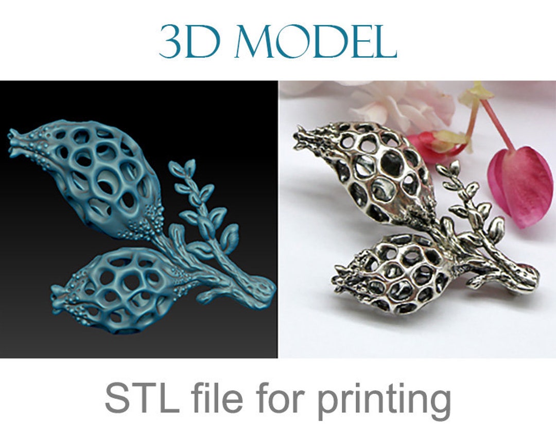 Botanical Brooch Jewelry 3D Model STL, Organic Leaf Brooch for 3D ...