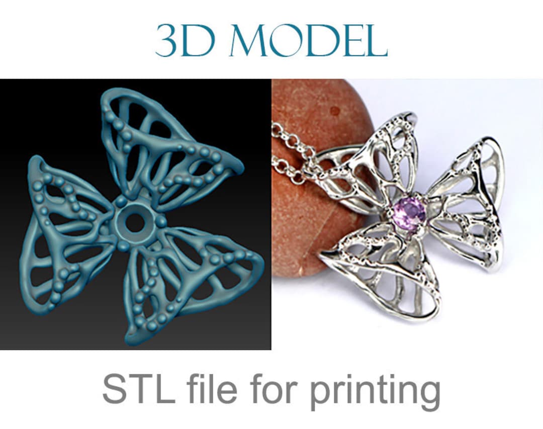 Pendant Necklace 3d Model With Openwork Pattern and One Stone. Jewelry Stl Obj File, Digital ...