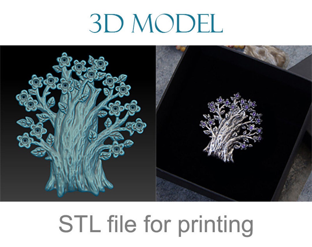 Tree Brooch Printable Jewelry Model. Download Stl Digital File to Print ...