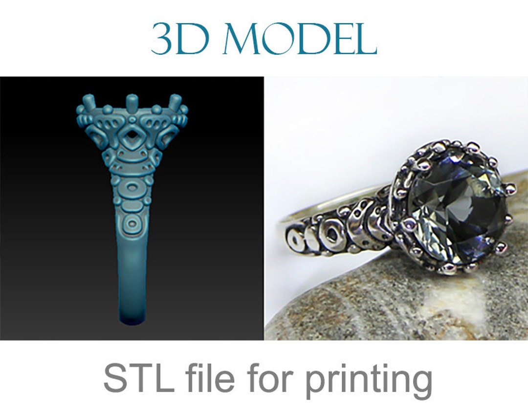 3D Ring Model for Jewelry Making. Ring With a Big Round Stone. Sculpted ...