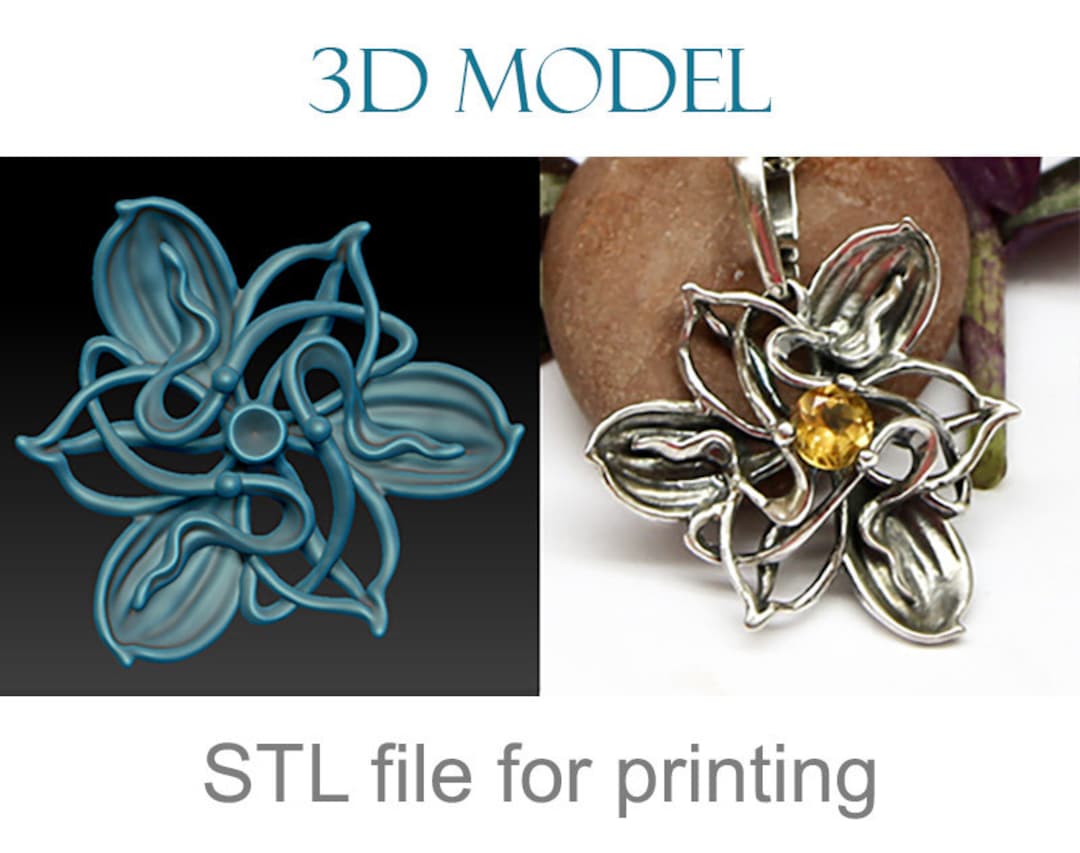 Orchid Jewelry 3d Model. Stl Obj File Download. Flower Pendant Necklace ...