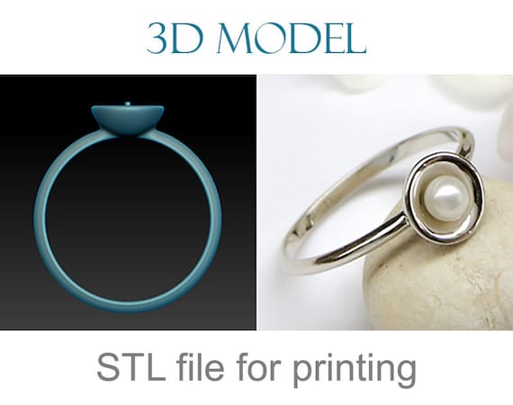 3D ring model to download A cute and small ring for a pearl | Etsy