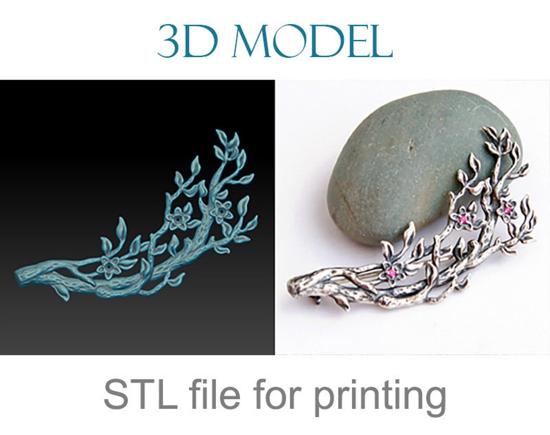 Twig Brooch Printable Jewelry 3D Model. STL File for Downloading and ...