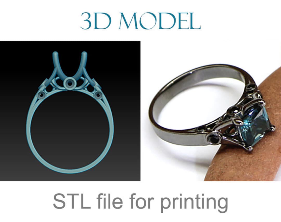 A Classical Ring With a Square Stone. Jewelry 3D Model for Printing ...