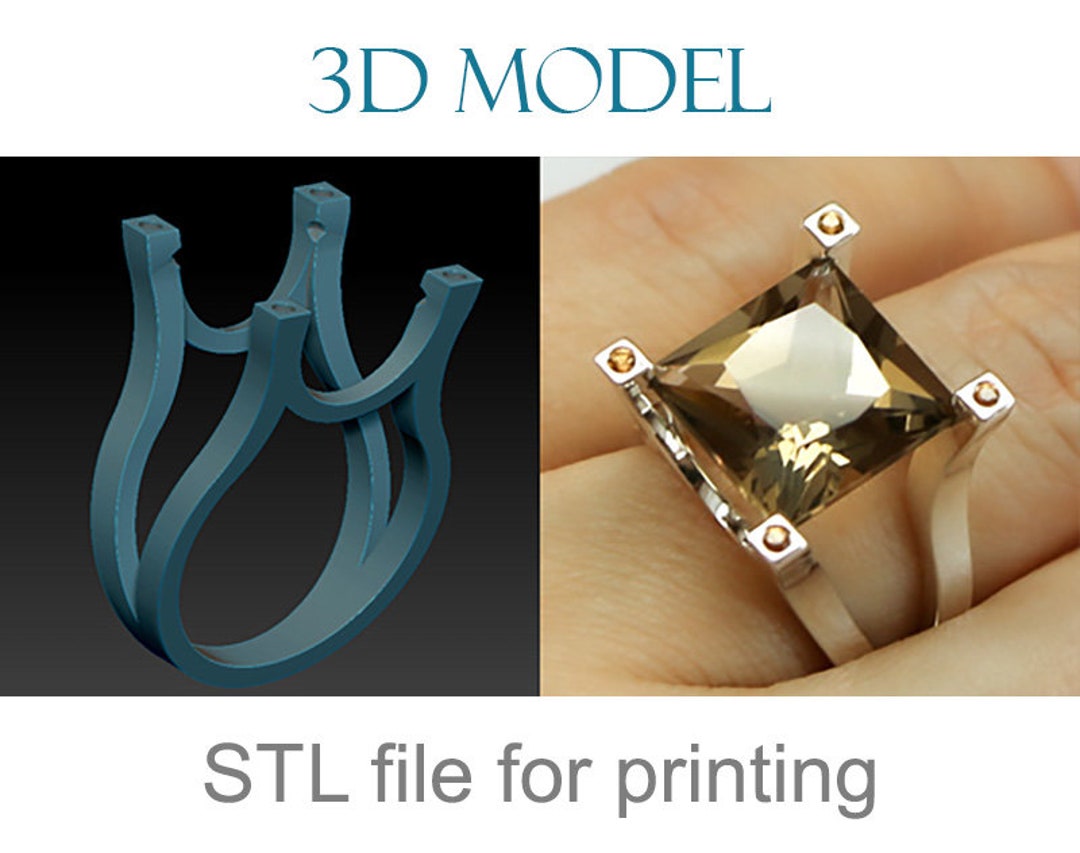 3D Ring Model. Original Jewelry Design. Cocktail Ring With a Big Square ...