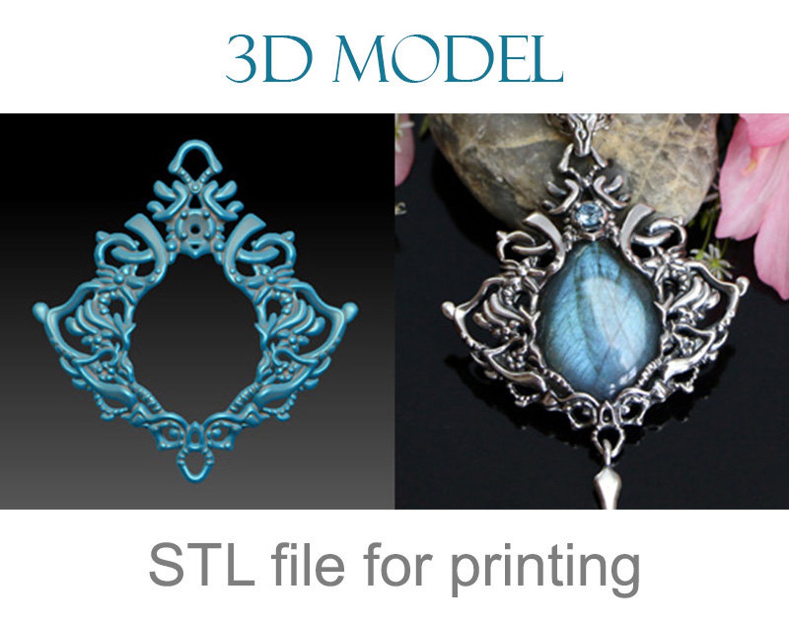Jewellery STL 3D Model. Pendant Necklace for a Cabochon. Printable ...