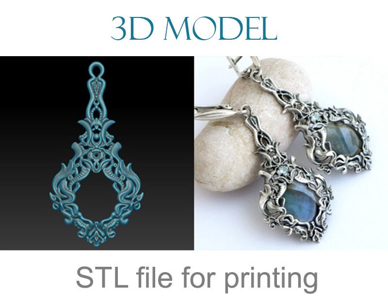 Earrings 3D Model. Long Evening Earrings With Openwork Pattern in ...