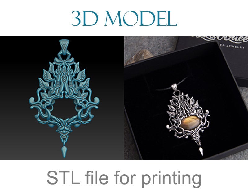 Pendant Necklace Digital 3D Model for a Cabochon - Zbrush Jewellery ...