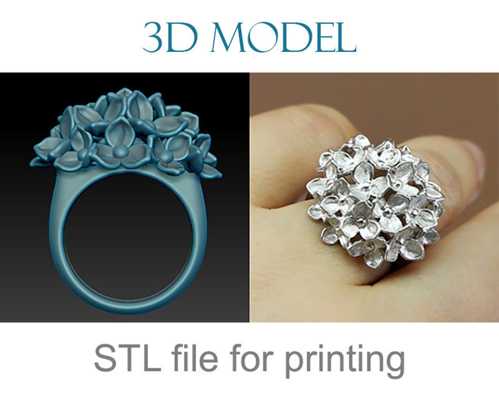 Ring 3D Model. Stl File Ready to Print. Ring in the Form of a Flower ...