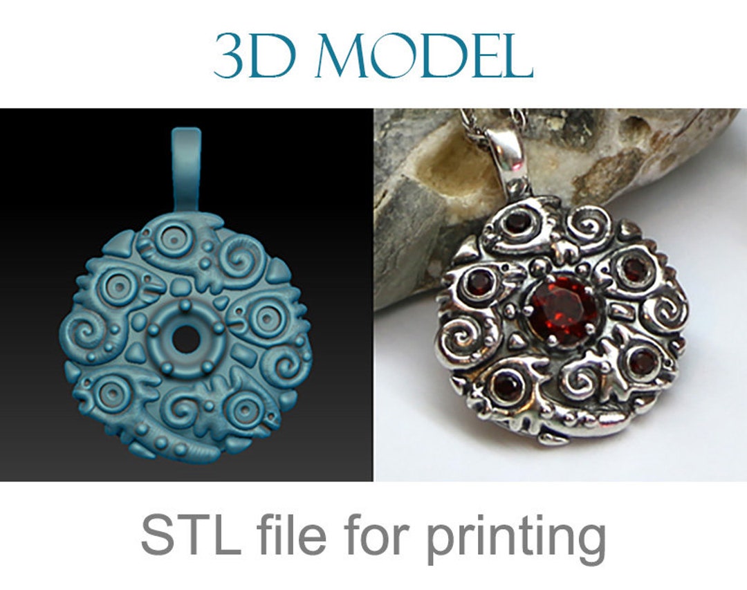 STL Jewelry 3d Model for Printing. Round Pendant 3d Model With 5 Little ...