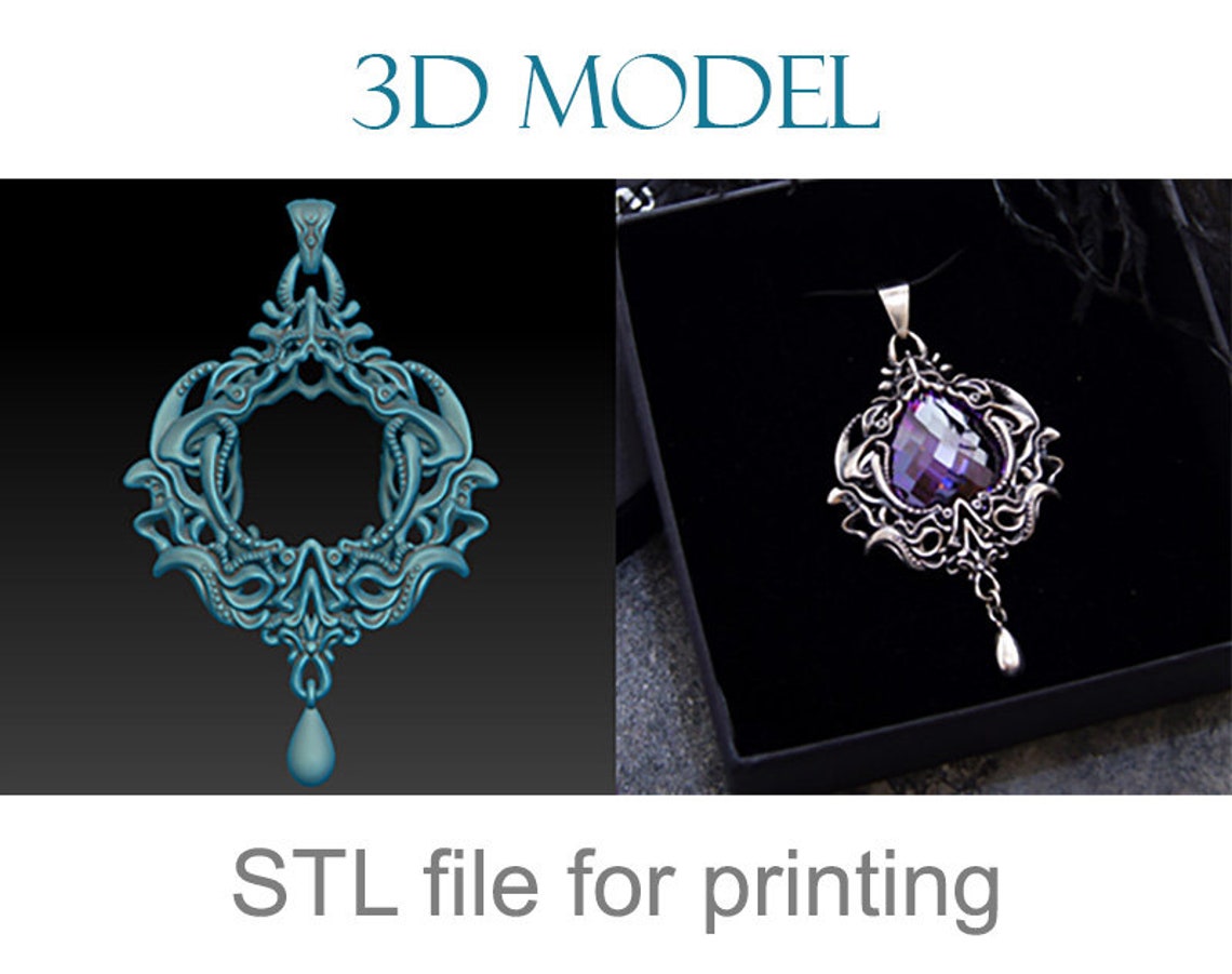 Sculpted Jewelry 3D Model for Download. Fantasy Pendant With a Big ...