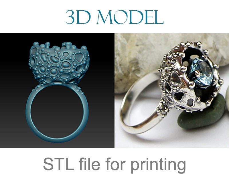 Jewelry 3D Model. A Sculpted Ring With Organic Pattern. 3d Designer ...