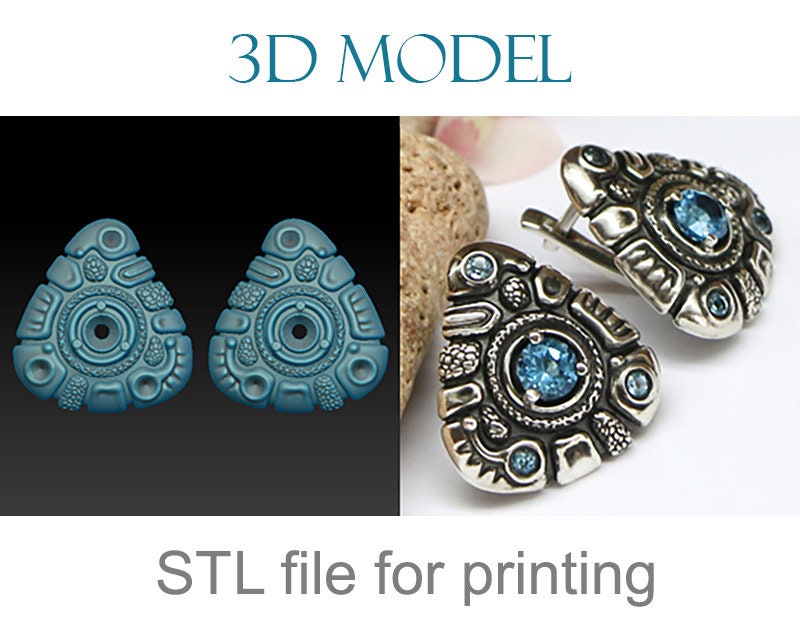 Earrings Digital 3d Model for Downloading and Printing. Triangular ...