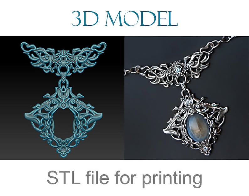 Sculpted Fantasy Jewellery 3D Model for a Cabochon. Pendant Necklace ...