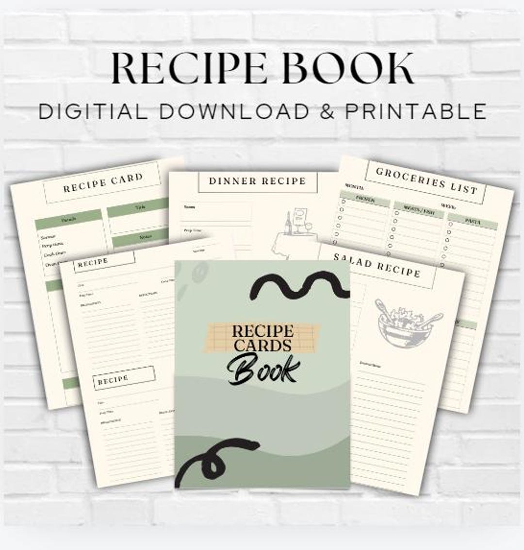 Printable Recipe Cards and Cookbook Bundle Digital Recipe Organizer ...