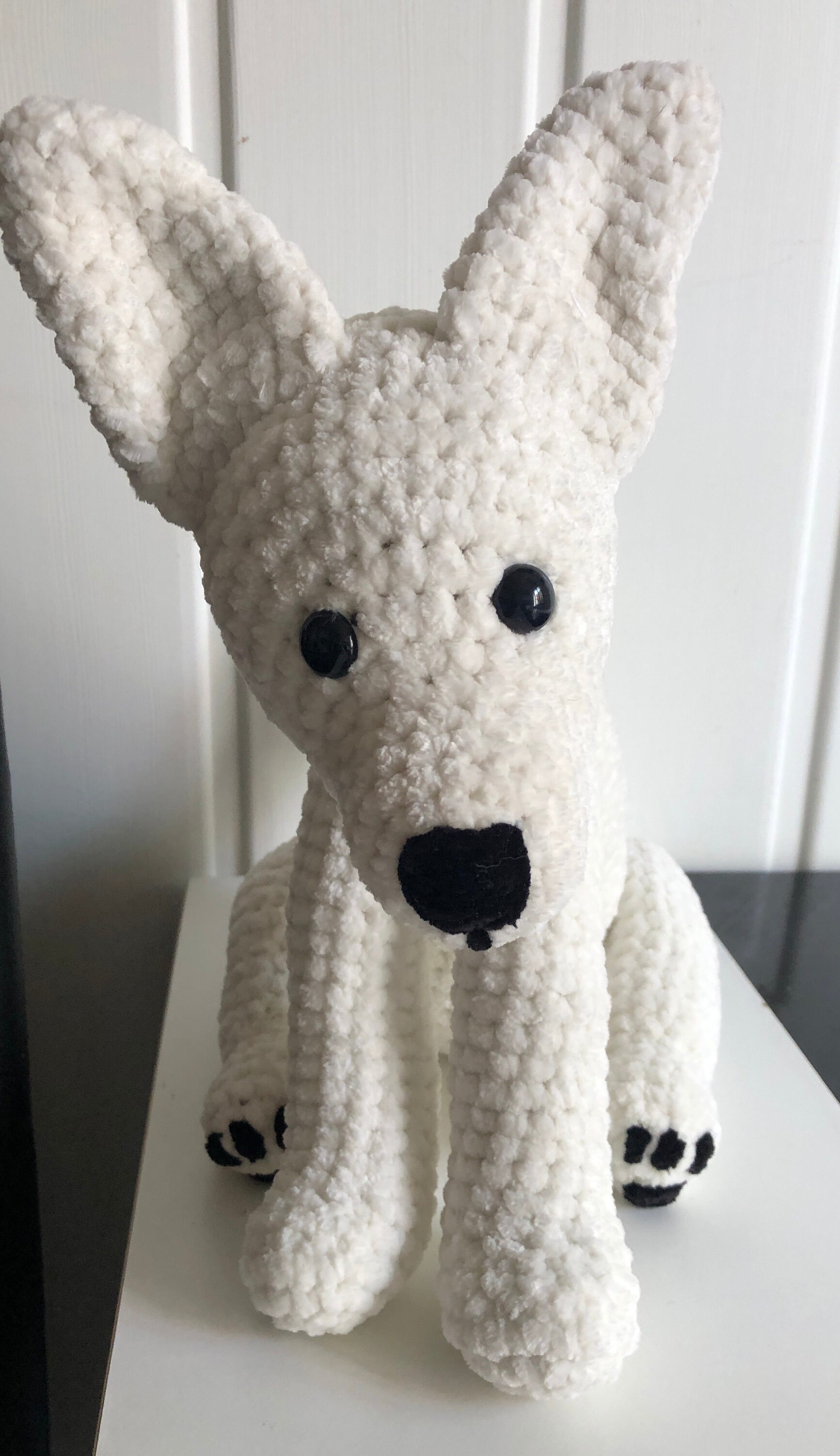 Sitting Plush Dog in Beige, Head and Hind Legs Movable, Crocheted From ...