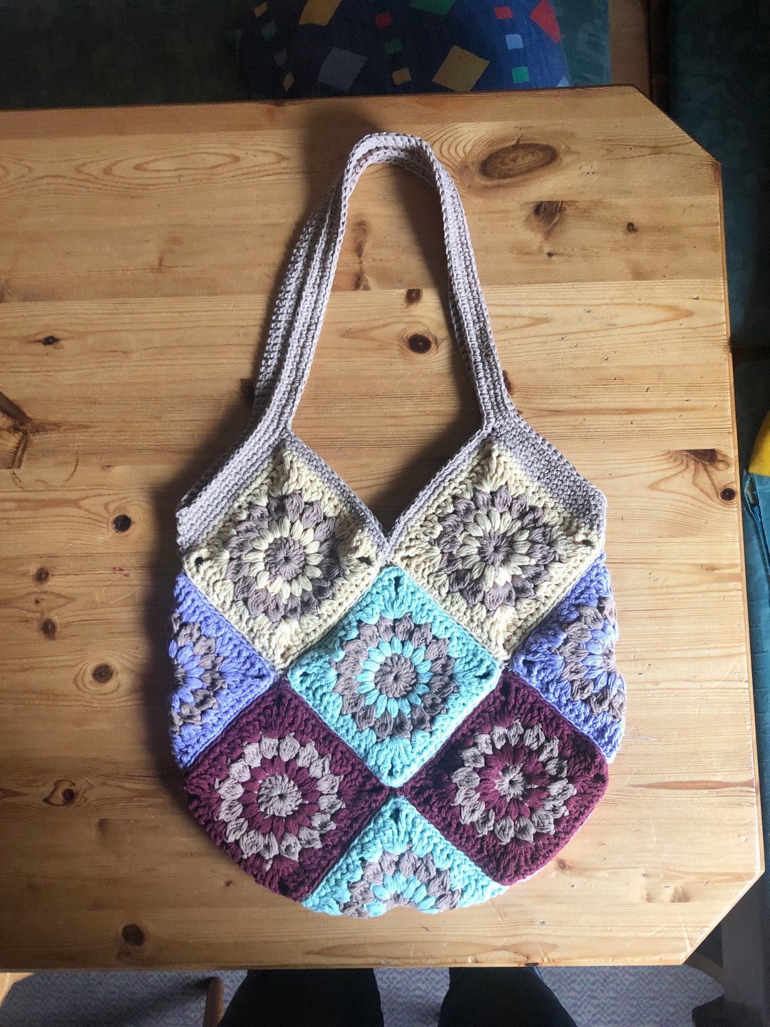 Colorful Granny Square Bag, Crocheted in Cotton, Various Colors, Purely Handmade, Patchwork Bag ...