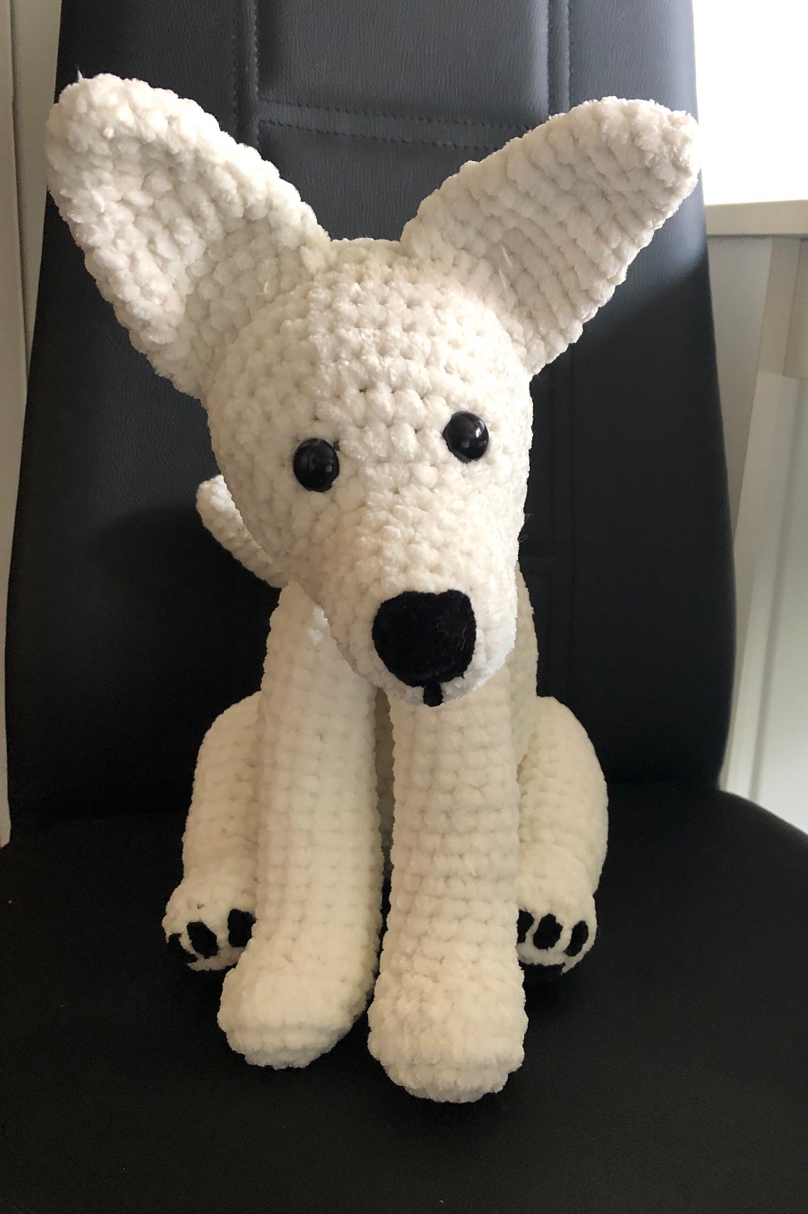 Sitting Plush Dog in Beige, Head and Hind Legs Movable, Crocheted From ...