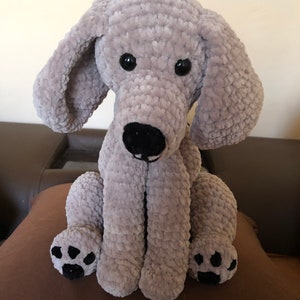 Sitting Plush Dog in Beige, Head and Hind Legs Movable, Crocheted From ...
