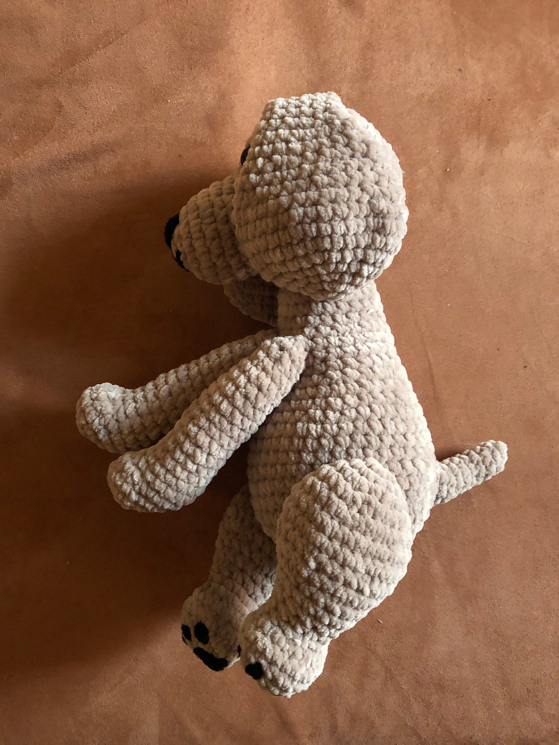 Sitting Plush Dog in Beige, Head and Hind Legs Movable, Crocheted From ...
