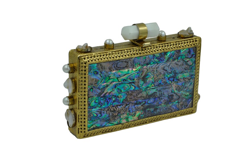 Abalone Sea Shell Inlaid Brass Clutch Bag Original Pāua Bag - Etsy