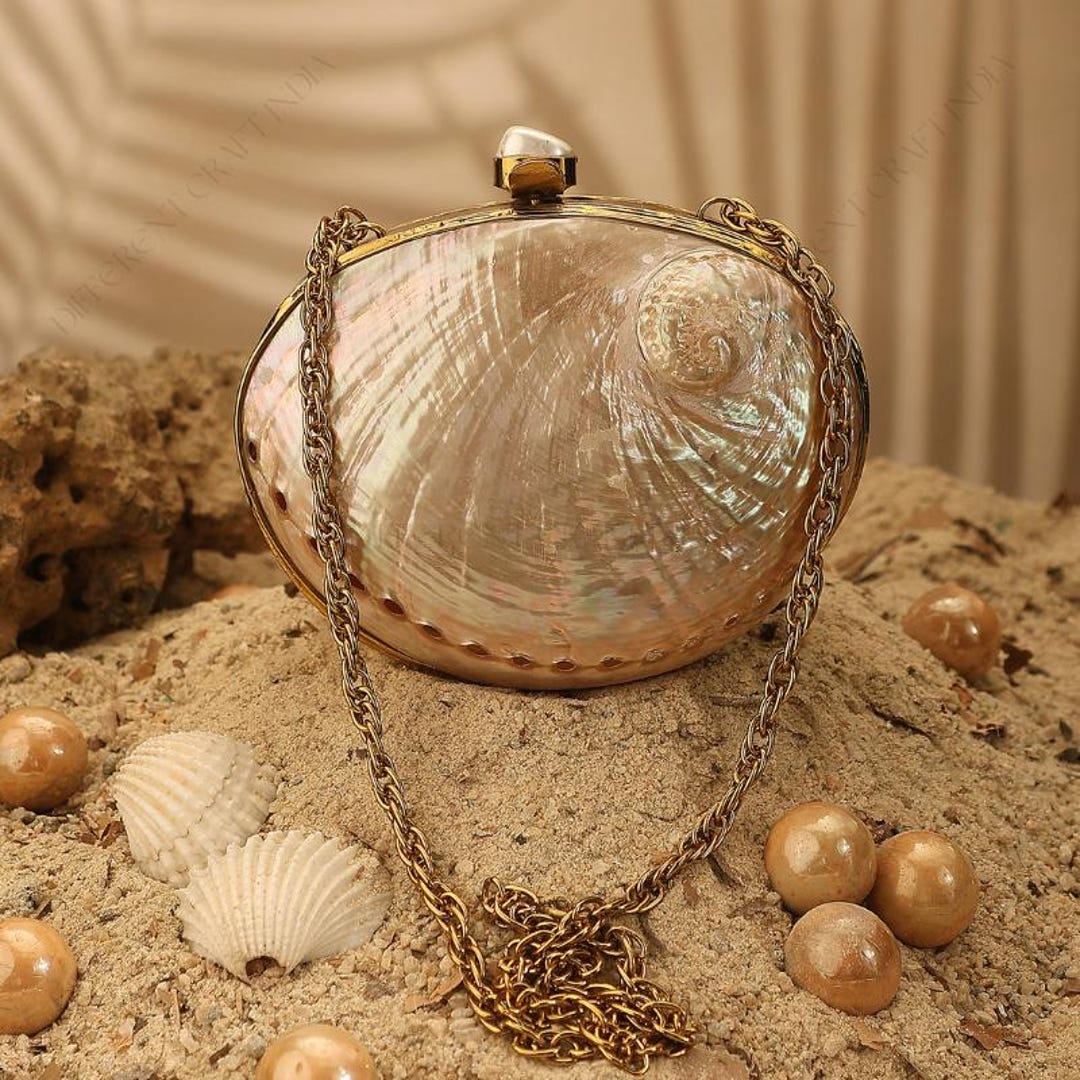 Mini Pink Abalone Seashell Purse With Real Shell-pearl Knob & Gold ...