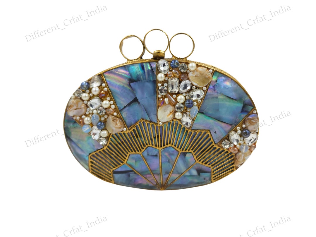 3-finger Handle Mother of Pearl Inlay Brass Clutch Purse With Versatile ...