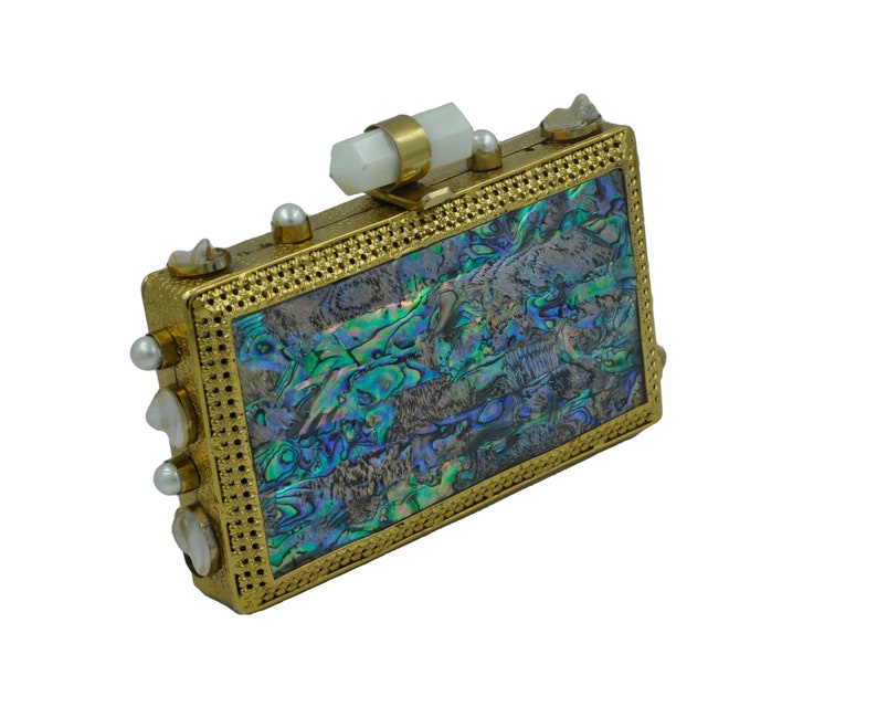 Abalone Sea Shell Inlaid Brass Clutch Bag Original Pāua Bag - Etsy