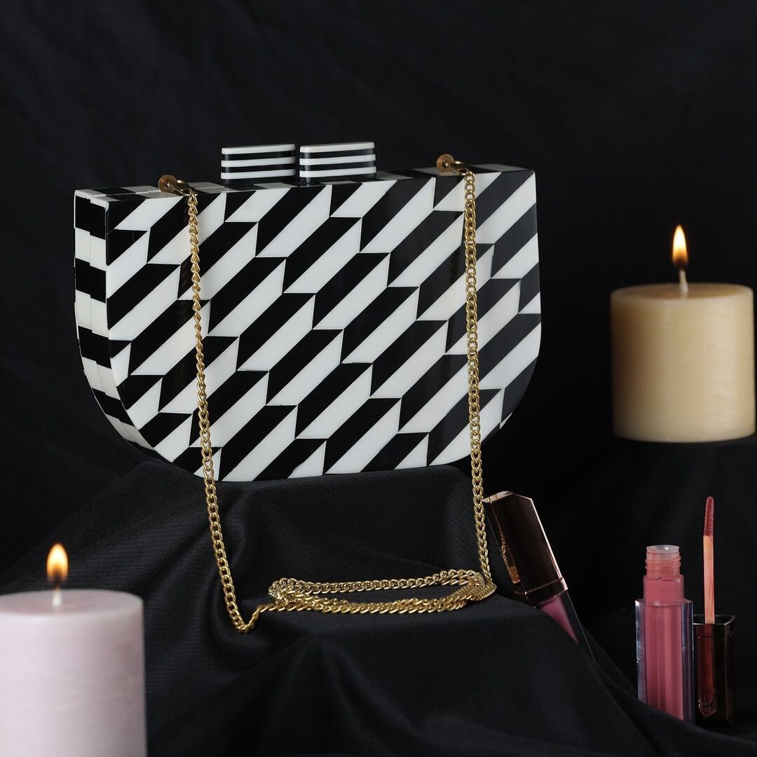 Resin Inlaid Wooden Handbag for Women Fully Handmade Clutch Bag for ...