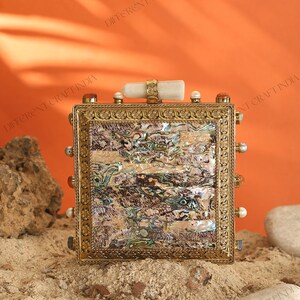 Abalone Sea Shell Inlaid Brass Clutch Bag, Original Pāua Bag Oyster ...