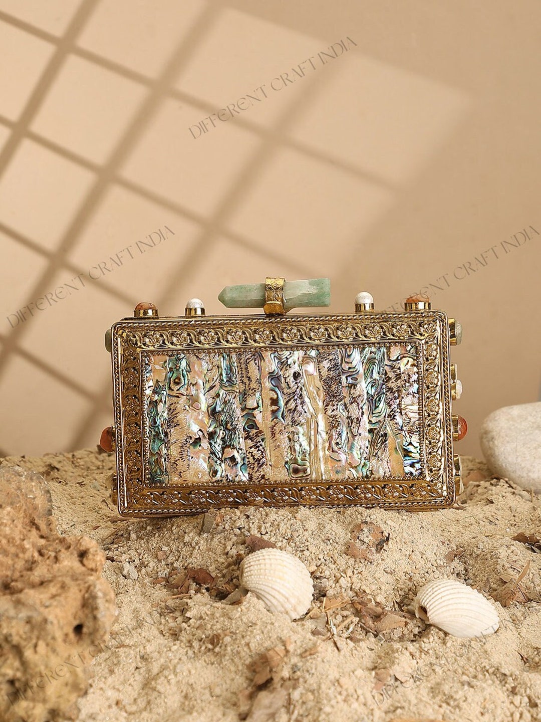 Abalone Sea Shell Inlaid Brass Clutch Bag, Original Pāua Bag Oyster ...