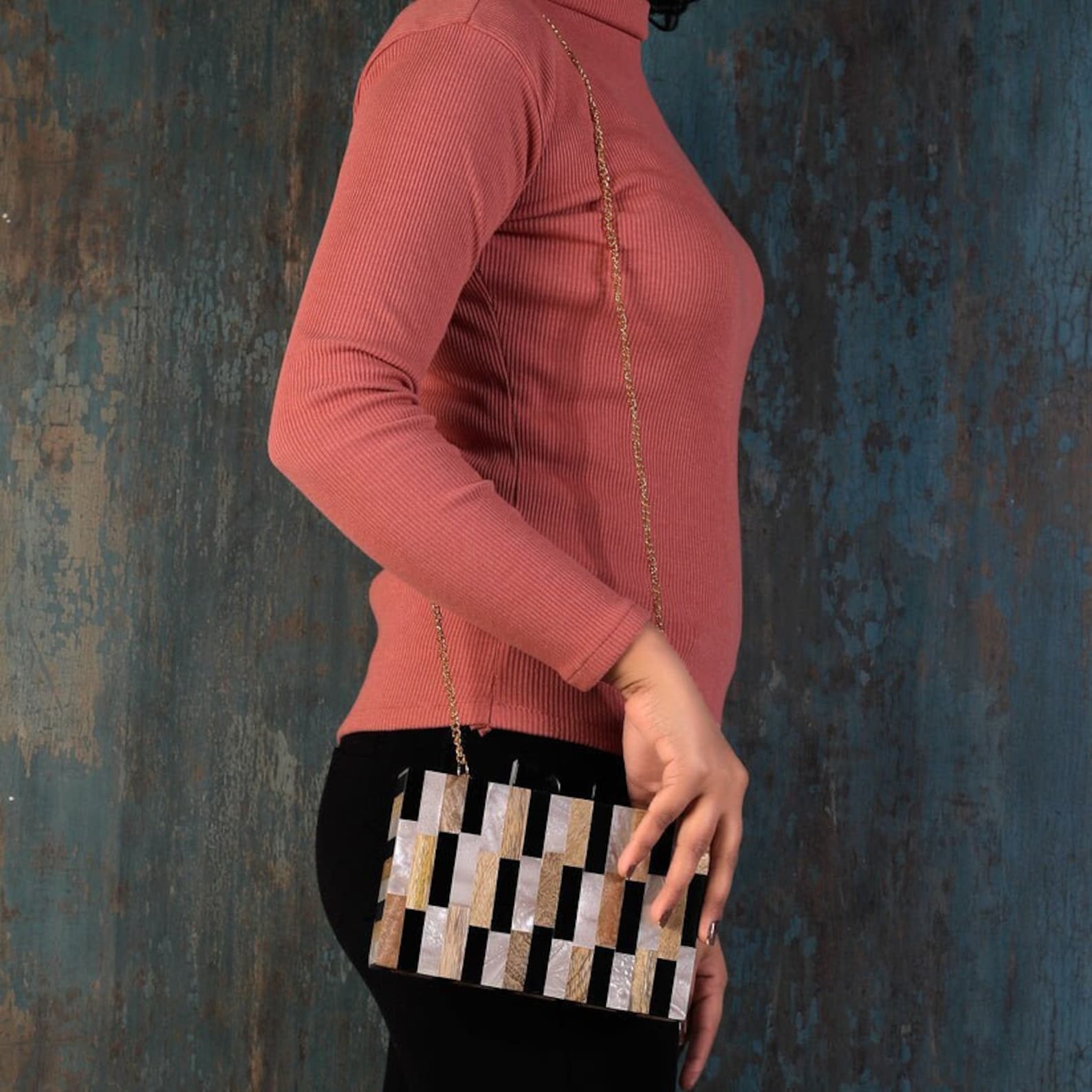 Wooden Inlay Acrylic Clutch Bag for Women Indian Artisian - Etsy