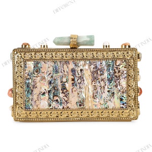 Abalone Sea Shell Inlaid Brass Clutch Bag, Original Pāua Bag Oyster ...