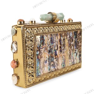 Abalone Sea Shell Inlaid Brass Clutch Bag, Original Pāua Bag Oyster ...